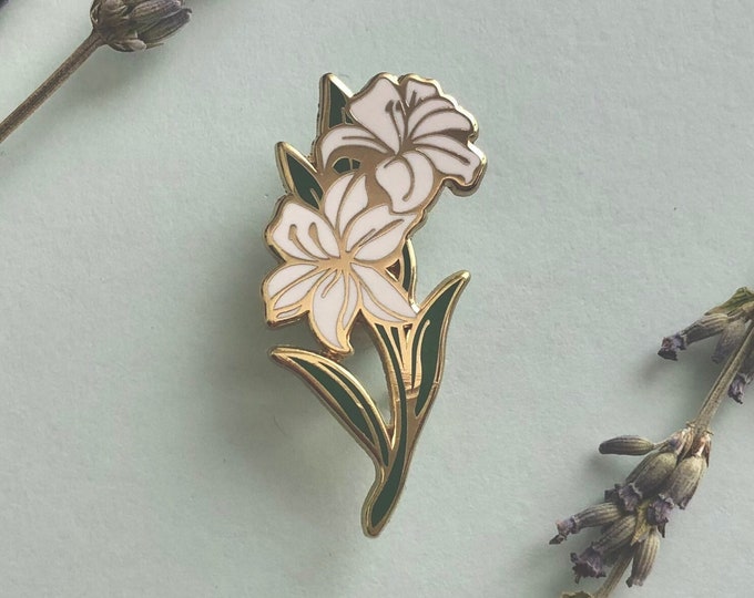White Lily Floral Hard Enamel Pin - Etsy