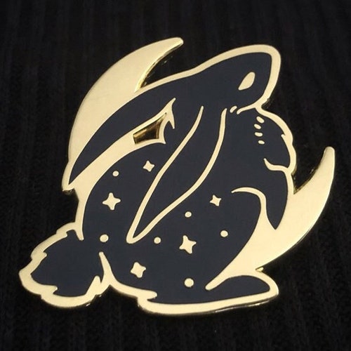Black Lunar Rabbit Hard Enamel Pin | Etsy