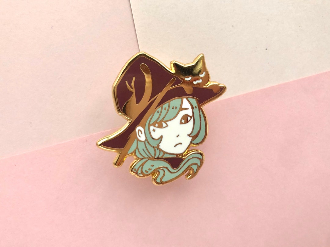 Mint Witch With Cat Familiar - Hard Enamel Pin - STANDARD Grade - Etsy