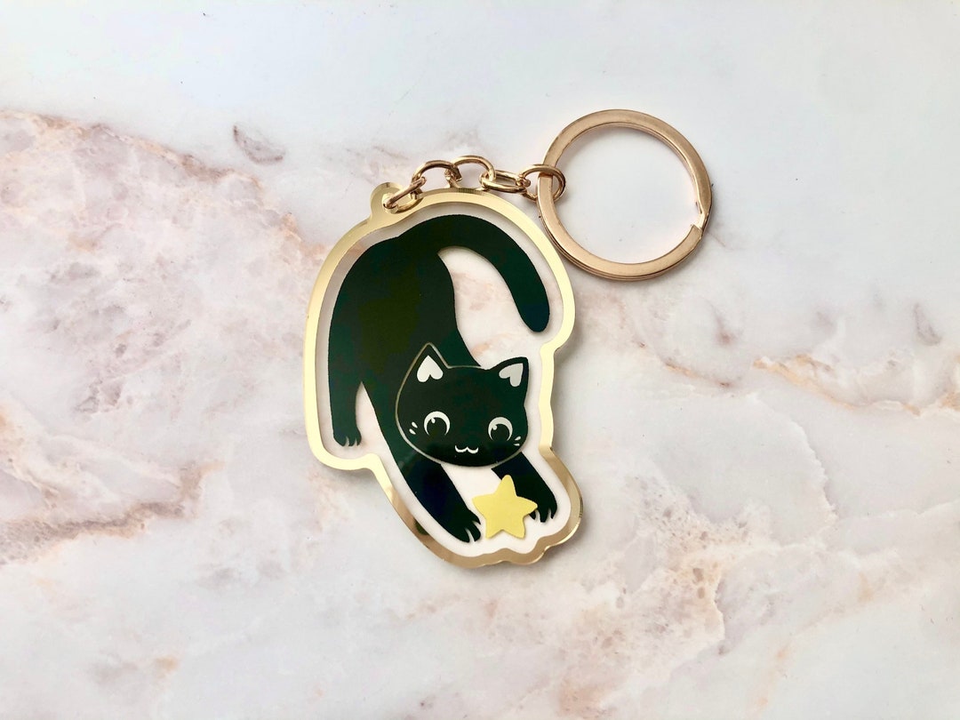 Starcatcher Lucky the Cat Double Sided Gold Edged Acrylic Keychain ...