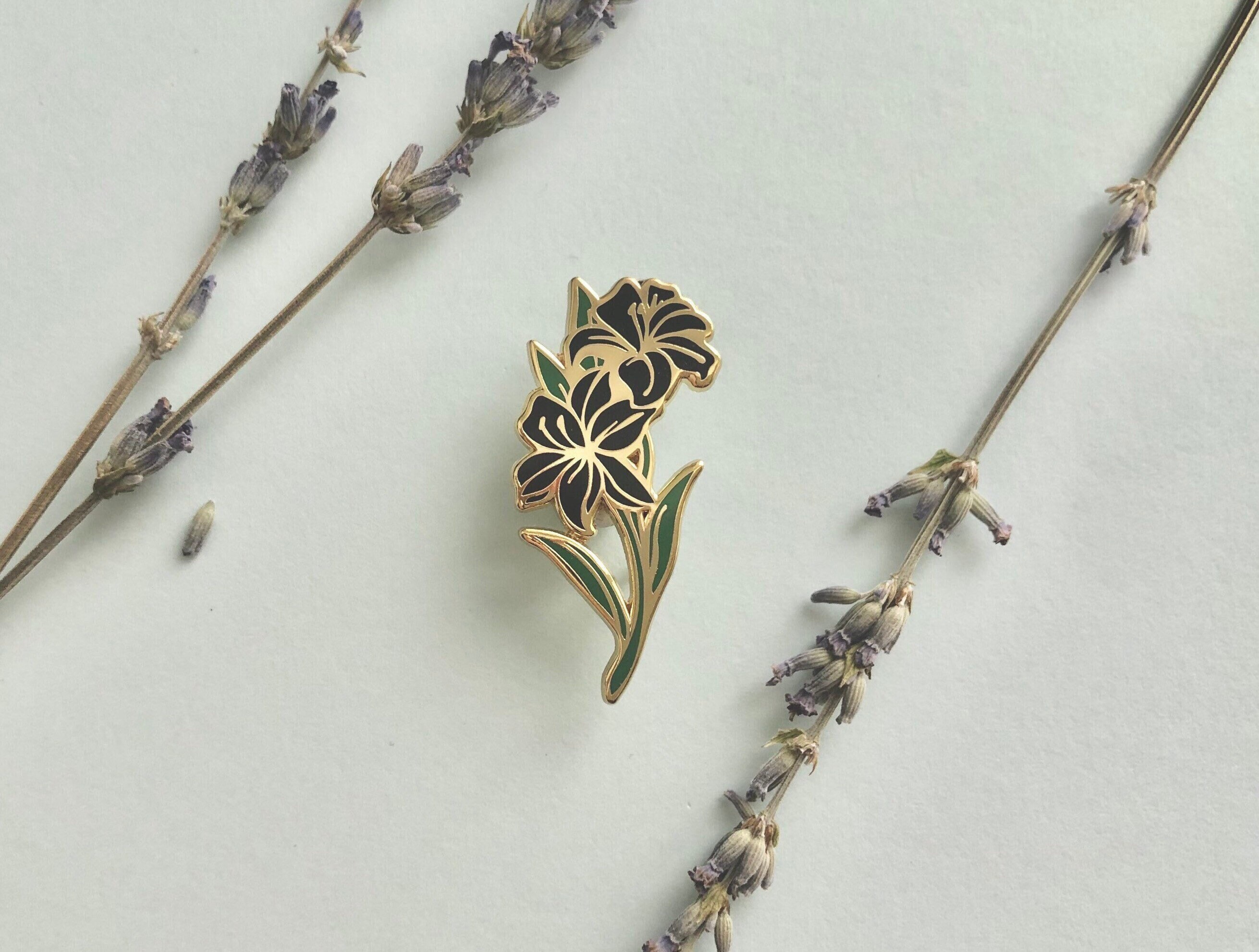 Black Lily Floral Hard Enamel Pin - Etsy