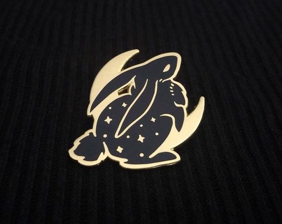 Black Lunar Rabbit Hard Enamel Pin | Etsy