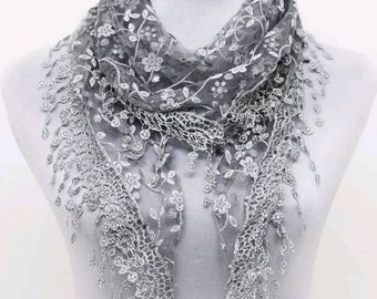 Lace Triangle Scarf - Blue - Etsy UK