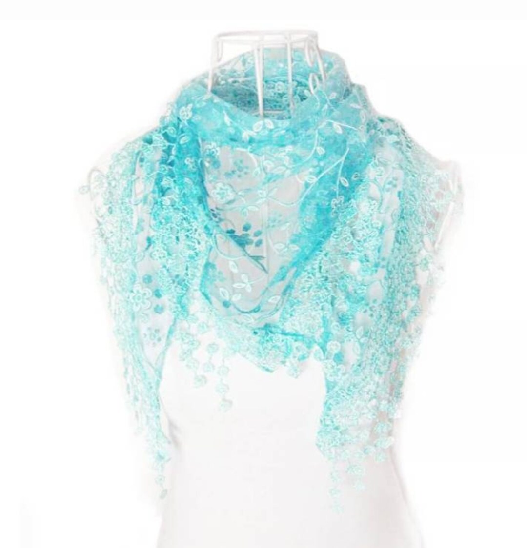Lace Triangle Scarf - Aqua - Etsy