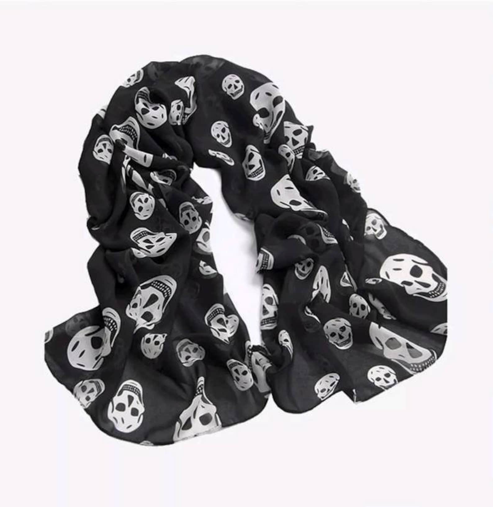 Skull Print Chiffon Scarf Black With White Skulls - Etsy UK