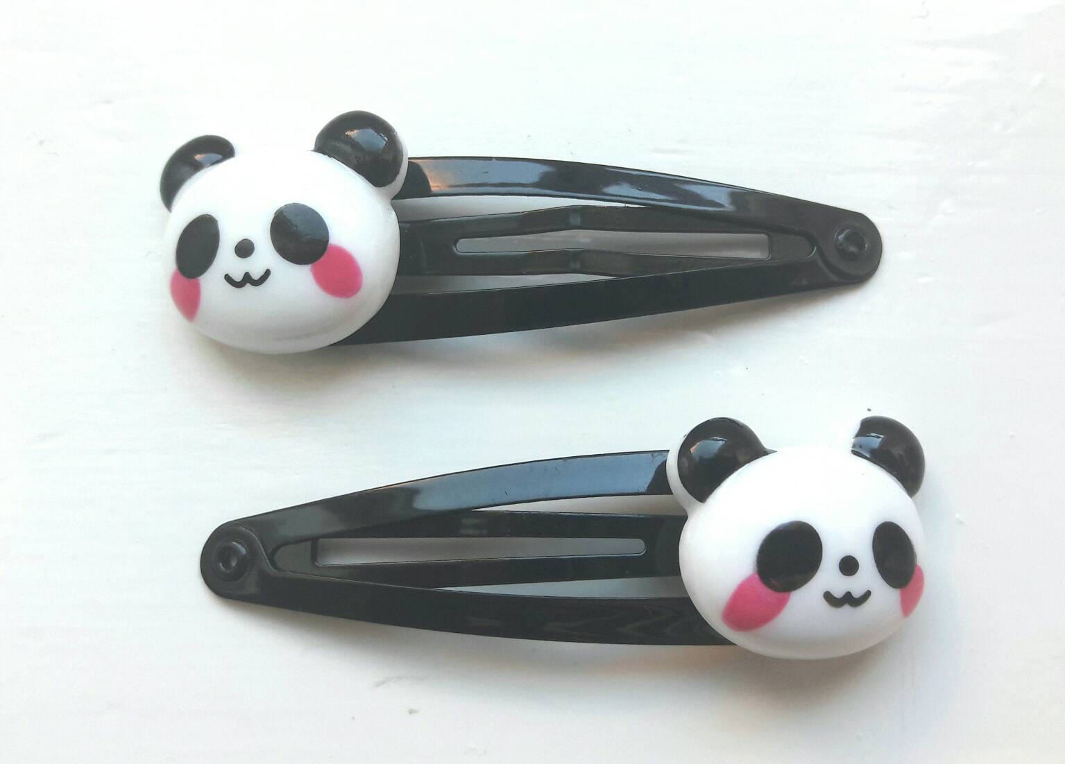 Panda Snap Hair Clips Pack of 2 Black - Etsy UK