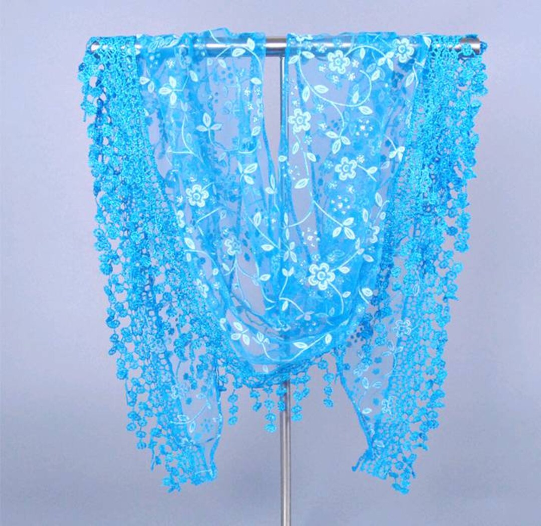 Lace Triangle Scarf - Blue - Etsy UK