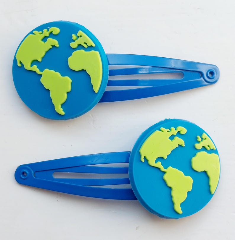 Planet Earth Snap Hair Clips - Pack of 2 - Blue - Etsy