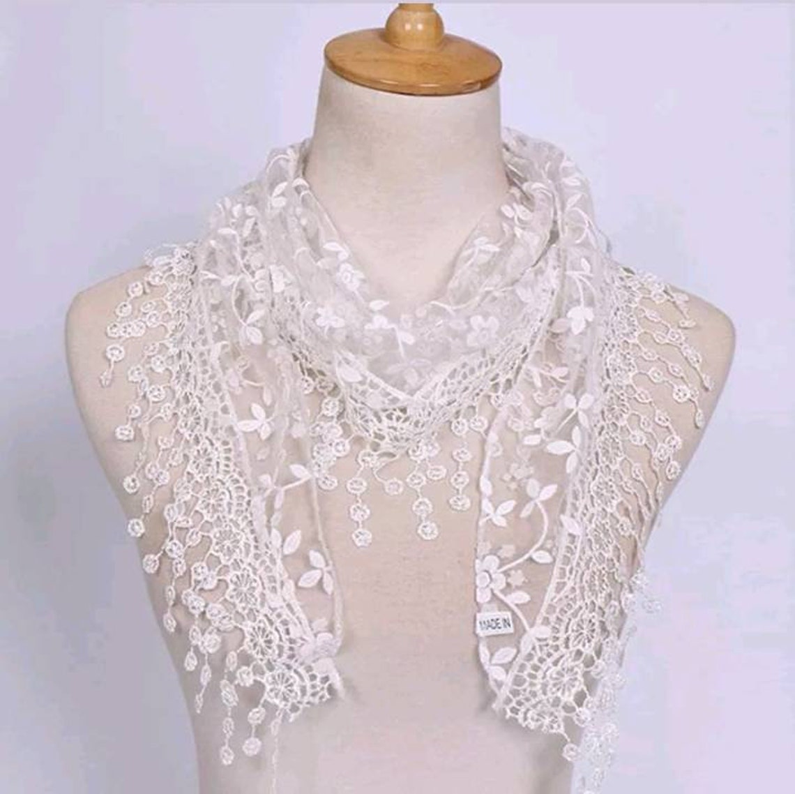 Lace Triangle Scarf - White - Etsy