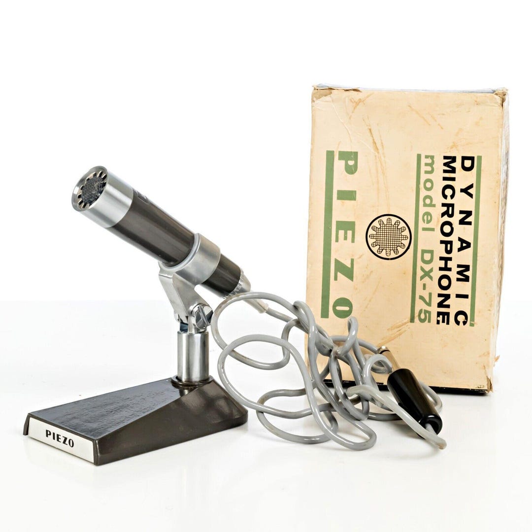 Vintage Piezo Model DX-75 Dynamic Microphone With Stand & Box Tested ...