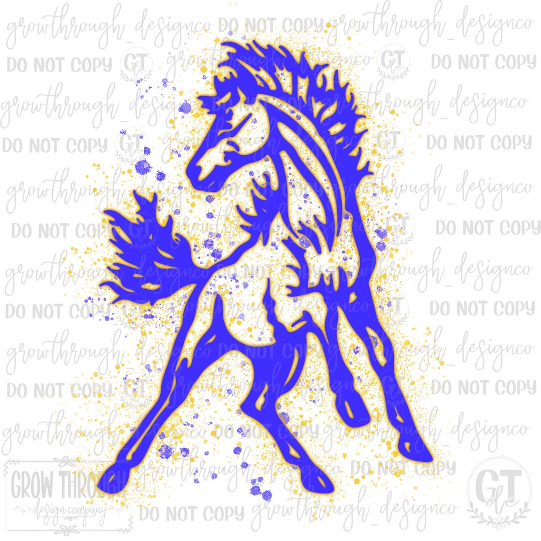 Mustang Mascot - Paint Splatter - Blue and Gold/yellow - Png Only - Etsy