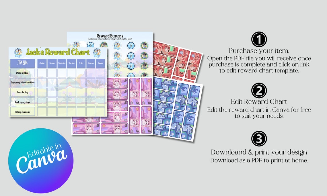 Bluey Rewards Chart | Editable A4 Landscape | Bluey Dollar Bucks ...
