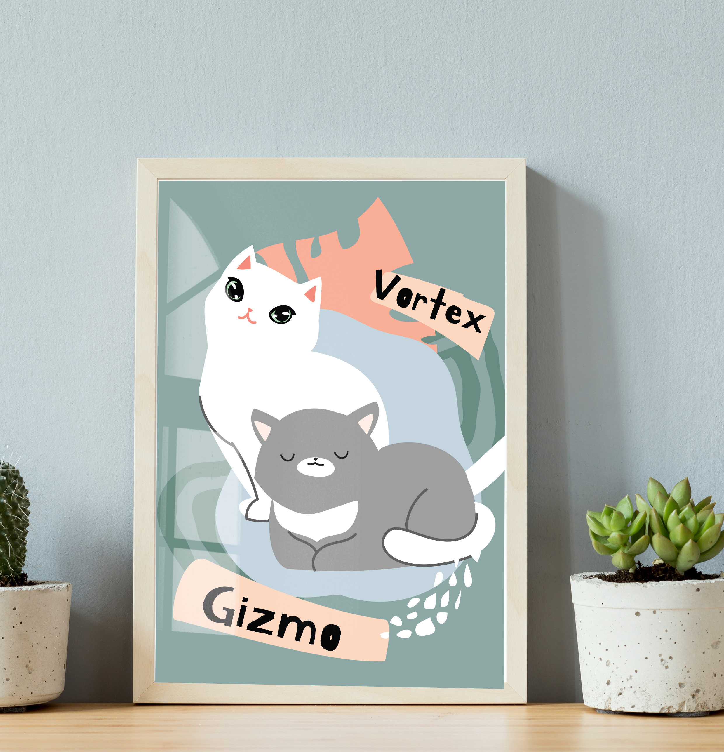Cat Portrait Personalised Gift Cartoon Portrait Chibi Cat Custom Pet ...