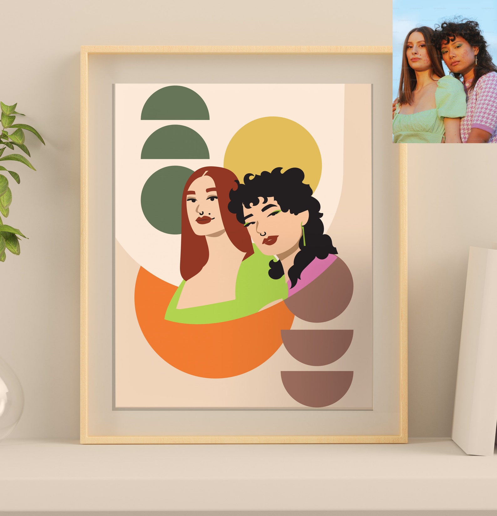 Couple Portrait Boho Personalized Anniversary Portrait Custom Wedding ...