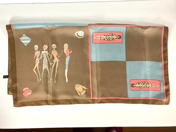 90s Y2K 60s Mod Fashionable Ladies Silk Scarf, Tu Mil… - Gem