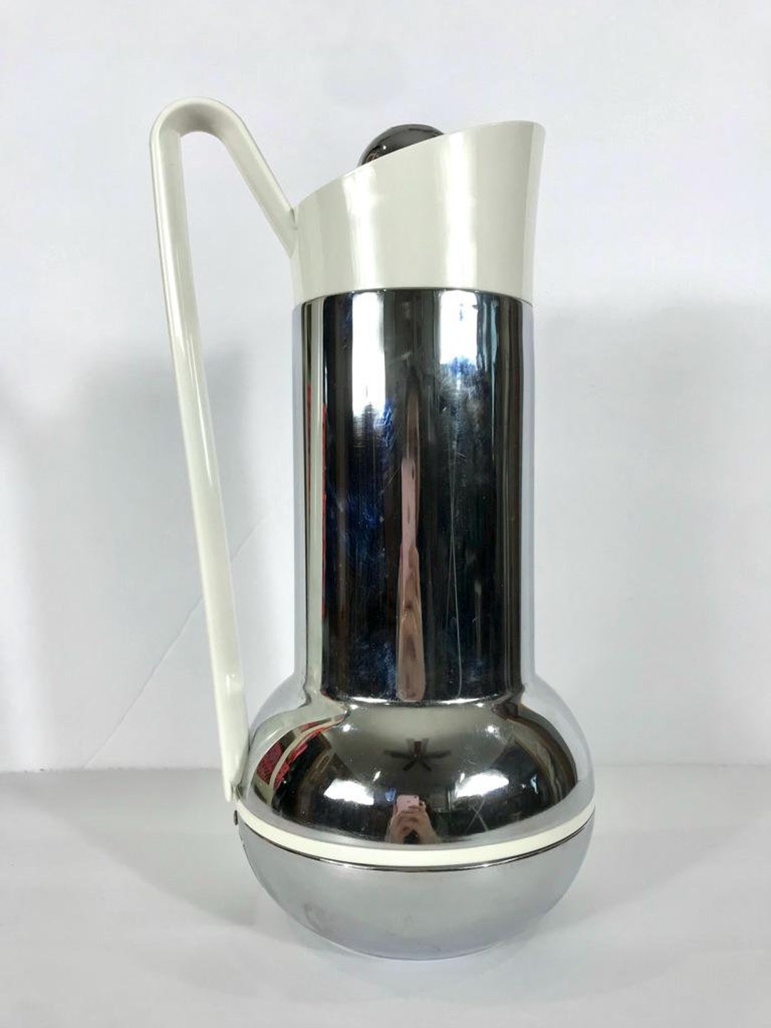 70s Atomic Chrome Hot and Cold Thermos W/ White Top and Handle, Studio ...