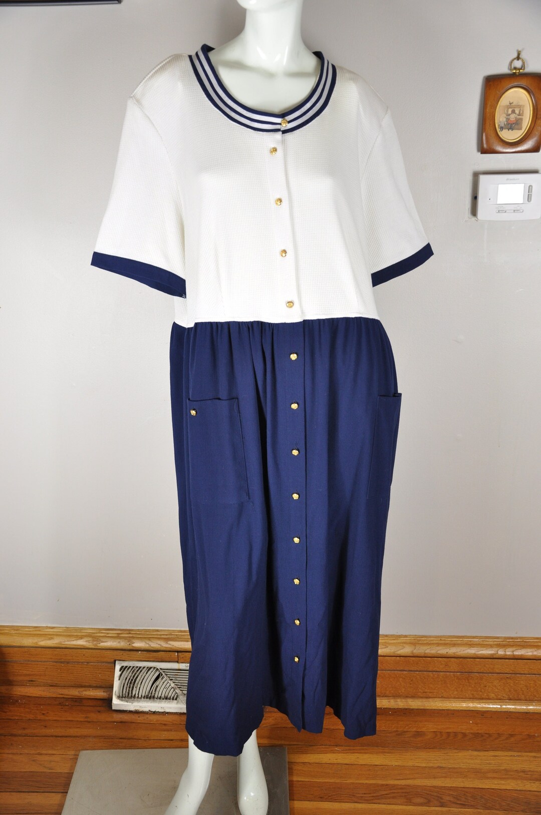 90s Sailor Nautical Plus Size Dress: Kathie Lee Navy Rayon Skirt, 28W ...