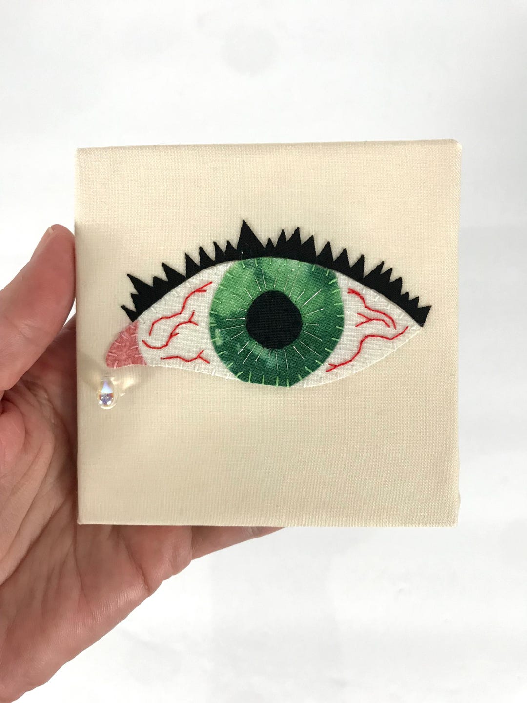 Applique Bloodshot Eye Art: Hand-stitched Details, Glass Bead (4x4 ...