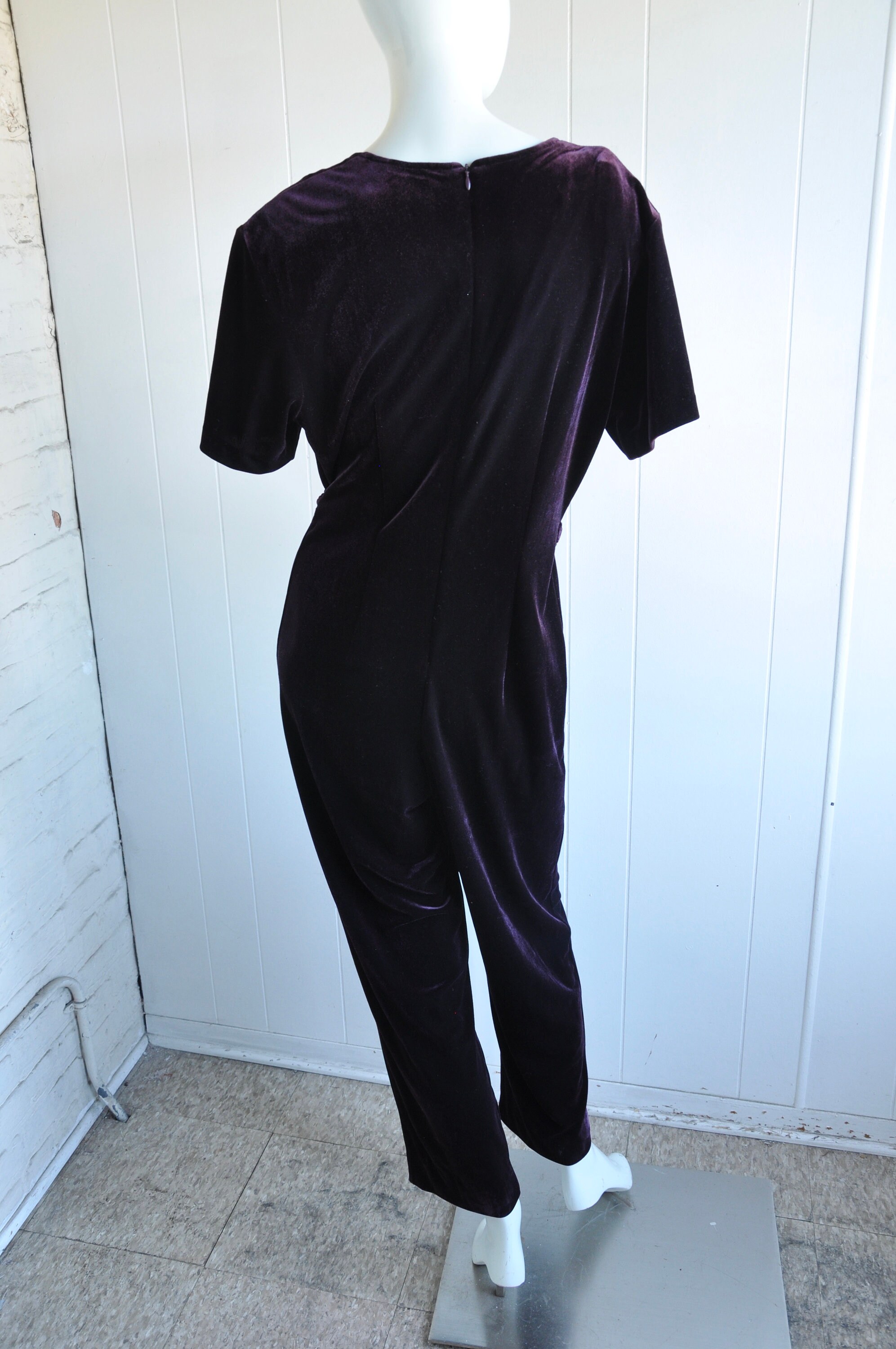 90s Purple Velvet Velour Jumpsuit W/ Waist Chain Panache Size | Etsy