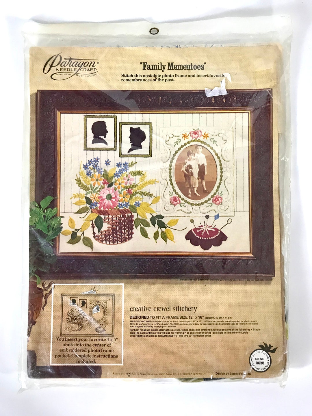 70s Family Mementos Photo Frame Embroidery Stitch Kit, Paragon, Vintage ...