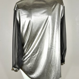 80s Liquid Silver Lamé Blouse, Main Frame, Oversized Medium, Disco ...