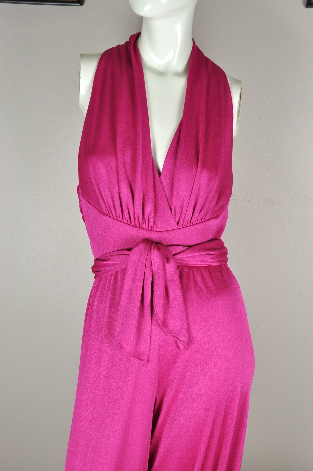 1960s Hot Pink Genie Jumpsuit W/ Tie Belt, Deep V Neck - Etsy