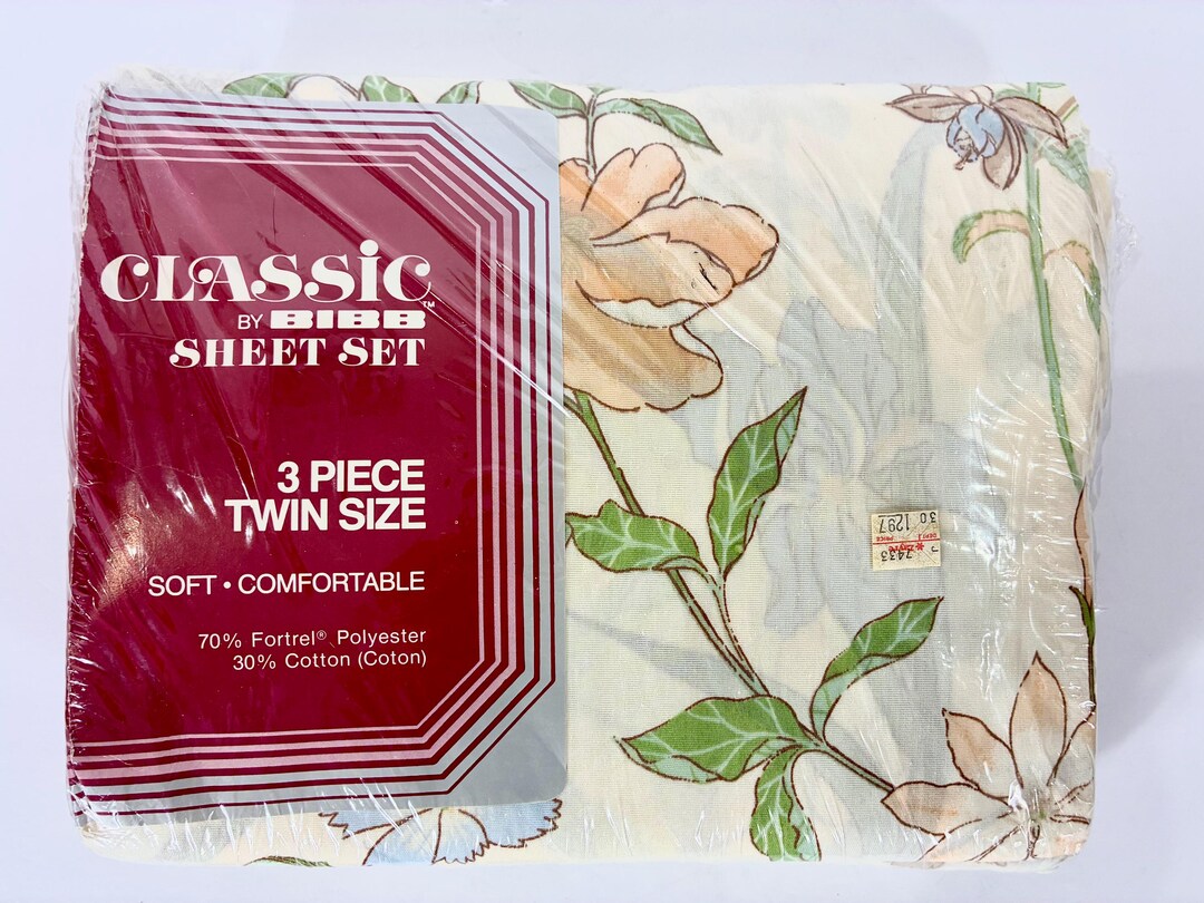 80s Peach Floral 3-piece Twin Size Bedding Sheet Set, Classic by Bibb ...