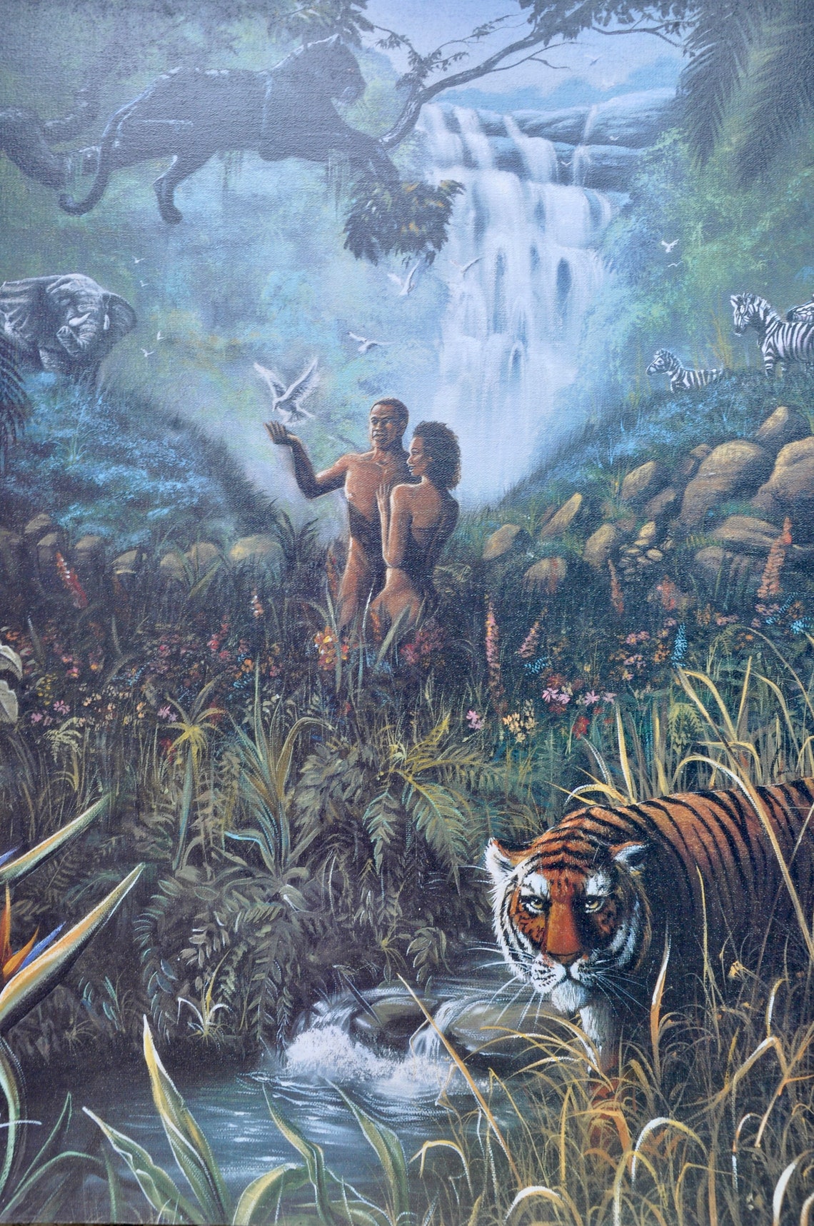 90s African American Adam and Eve Garden of Eden Lithograph on | Etsy