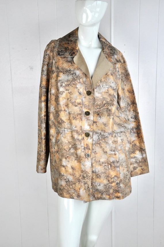 Y2K Metallic Gold Bronze Silver Soft Leather Jacket w… - Gem