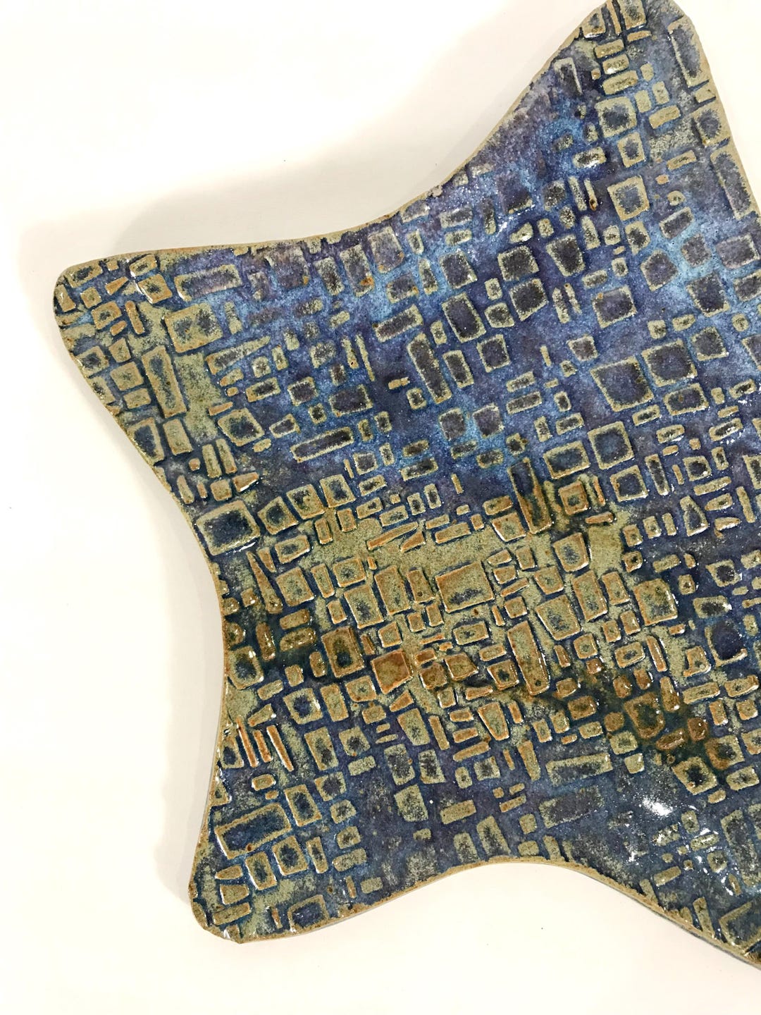 90s Cubist Star Art Pottery Plate, Blue and Yellow Ceramic Plate ...