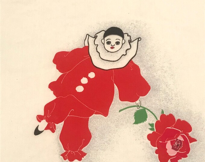 80s French Clown Roses Musical Notes Bedsheet, Queen Size, Mime Pierrot ...