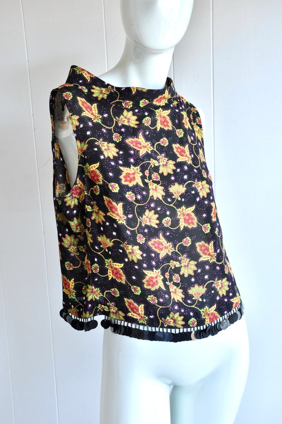 90s 60s Hippy Psychedelic Tank Top w/ Sequin Hem, Siz… - Gem