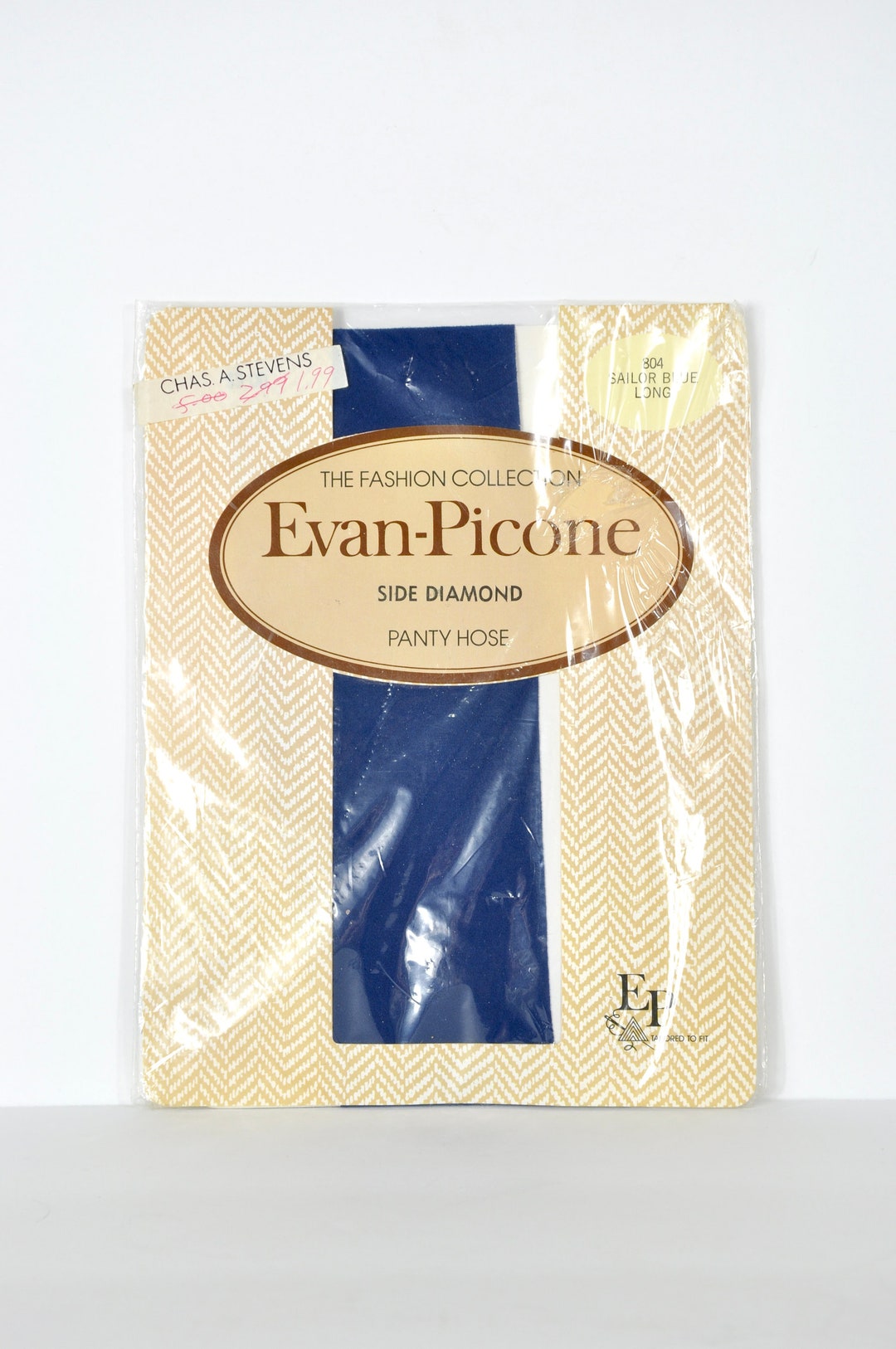 90s Evan Picone Sailor Blue Side Diamond Pantyhose Tights, Size Long ...