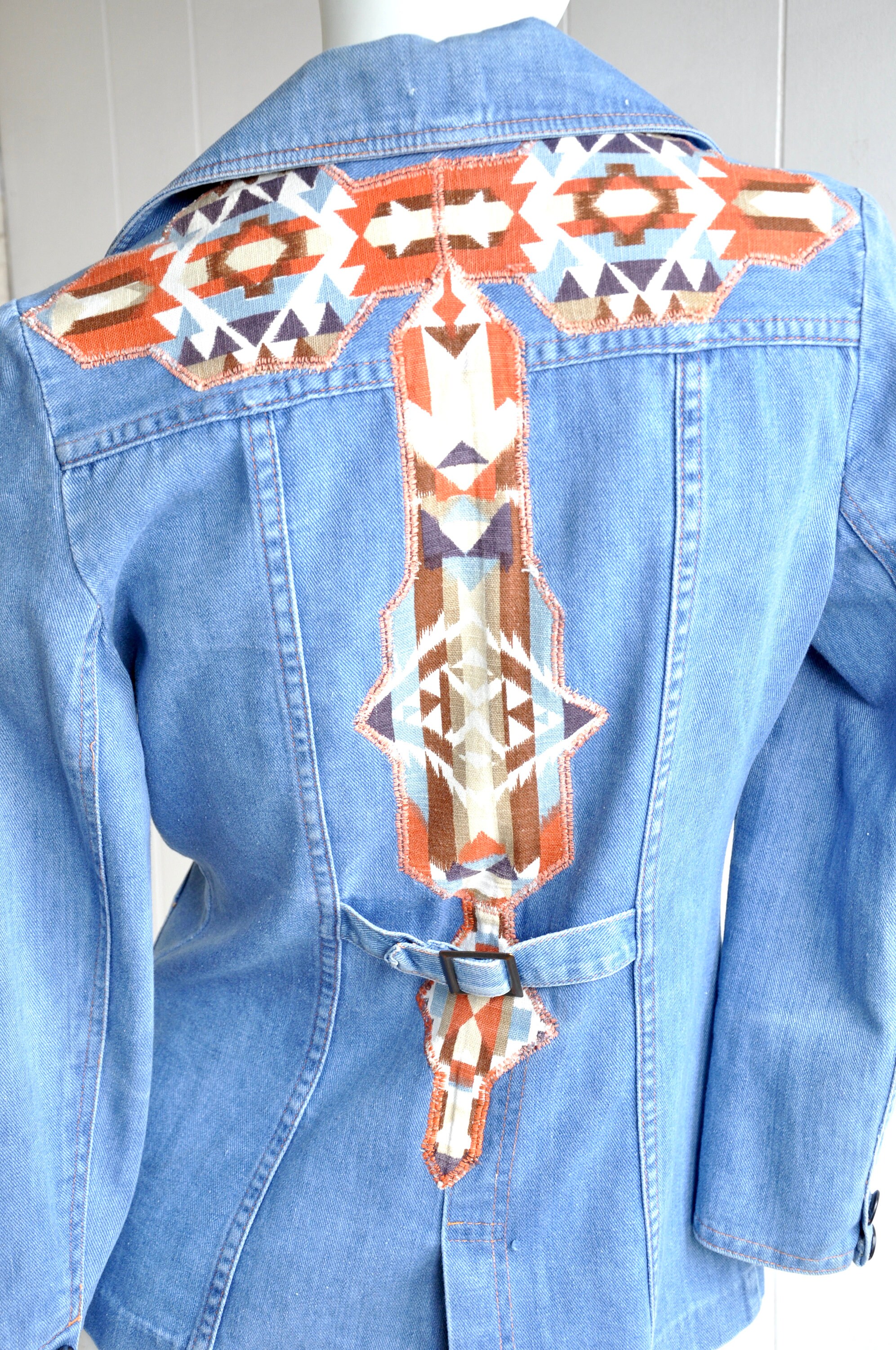 70s Aztec Denim Jacket XS Small Made in Hong Kong Patchwork - Etsy