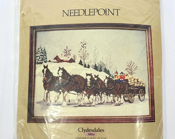 80s Clydesdale Horses Winter Country Scene Needlepoint Kit, 24 X 18 ...