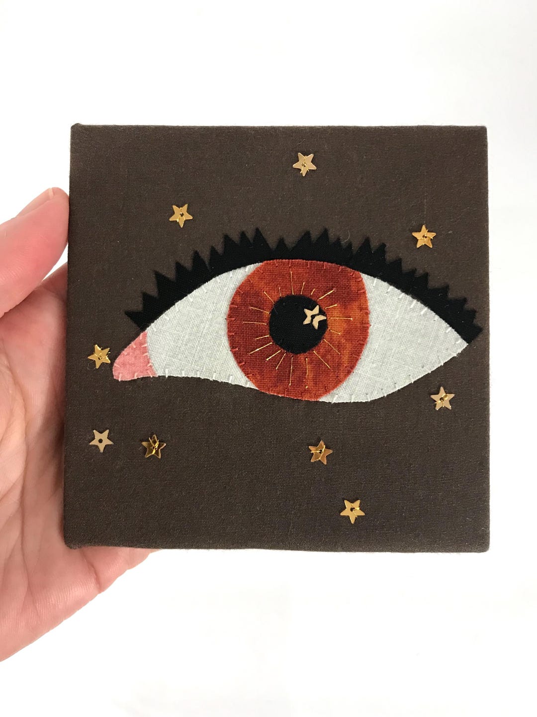 Hand-stitched Starry Eye Art: Sienna Eye With Sequins (4x4 Inches) - Etsy