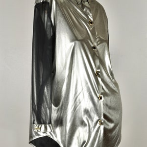80s Liquid Silver Lamé Blouse, Main Frame, Oversized Medium, Disco ...
