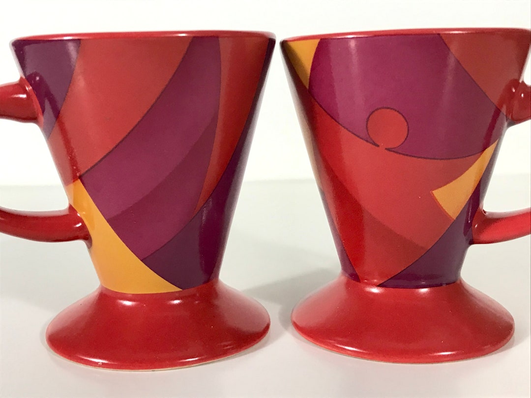 90s 60s/mcm-style Espresso Cups (2) Abstract Geometric Shapes, Red ...