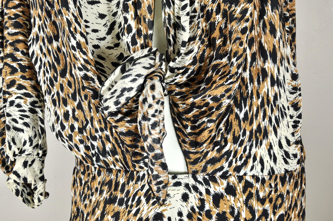 80s 60s Bombshell Leopard Print Keyhole Waist Tie Dress, Size M/L, Pat ...