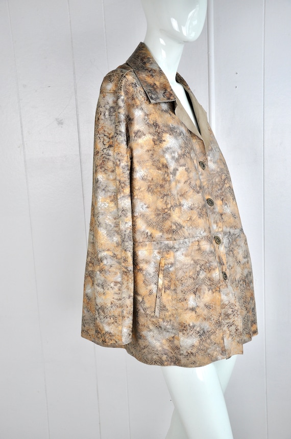 Y2K Metallic Gold Bronze Silver Soft Leather Jacket w… - Gem