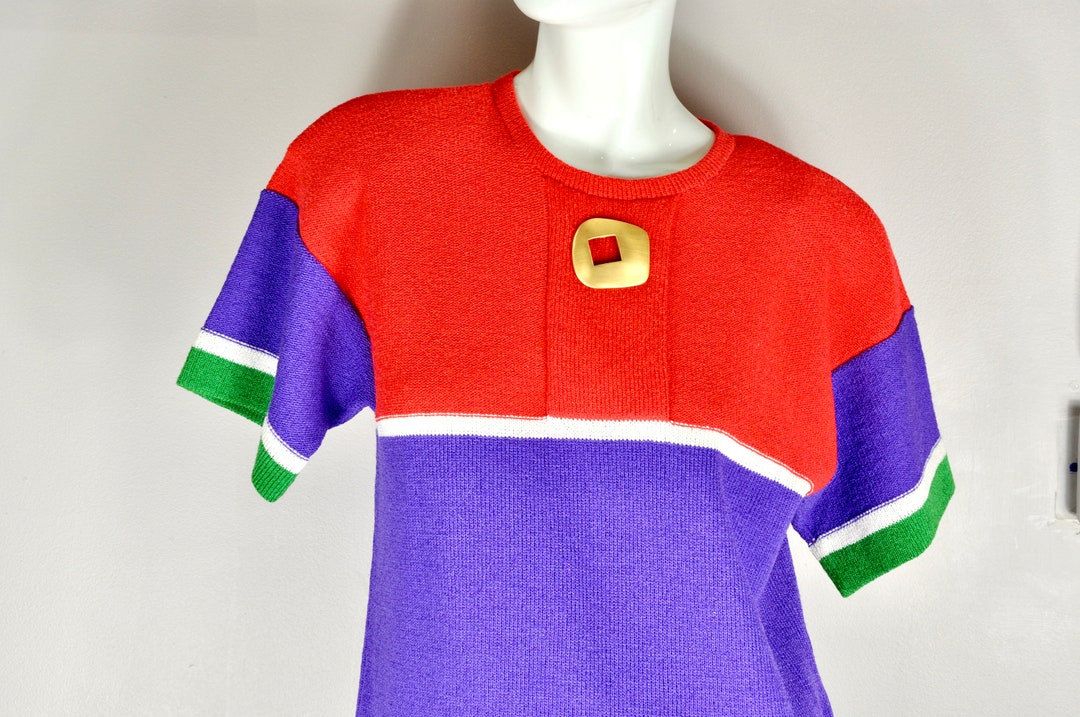 90s Color Block Knit Dress: Vintage Steve Fabricant, M/L - Etsy