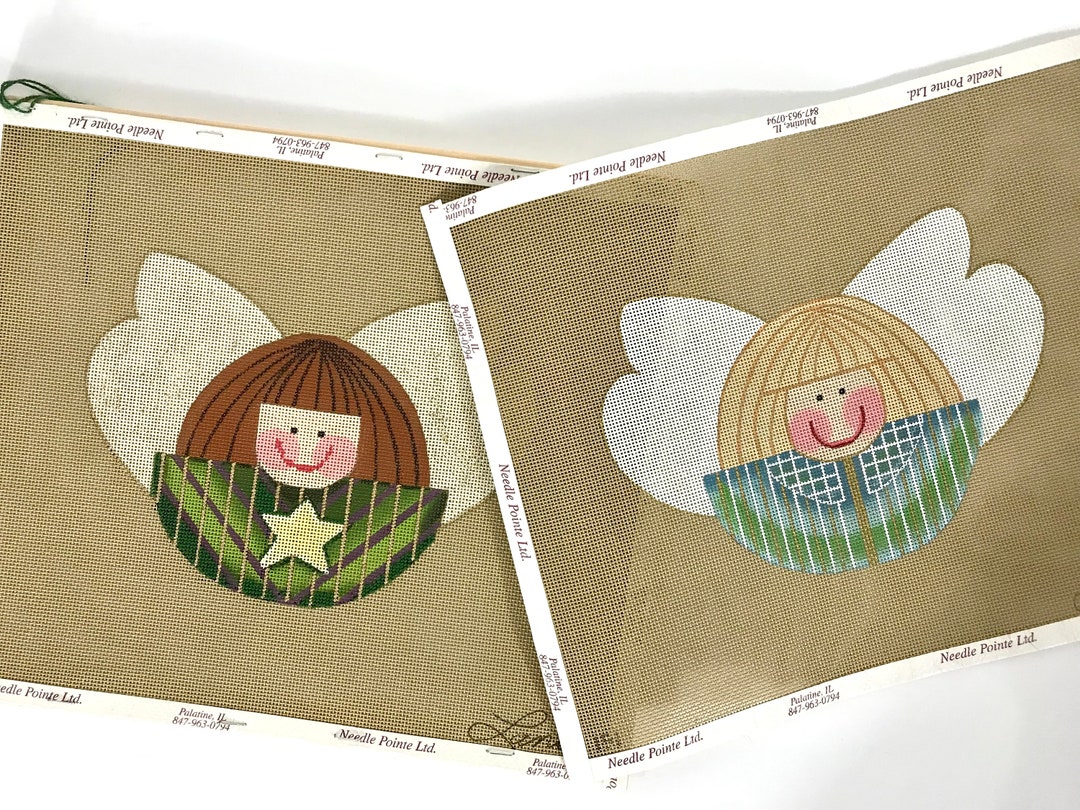90s Needlepoint Angels Hand-painted Canvas Lot (2), Lani Design, 18 ...
