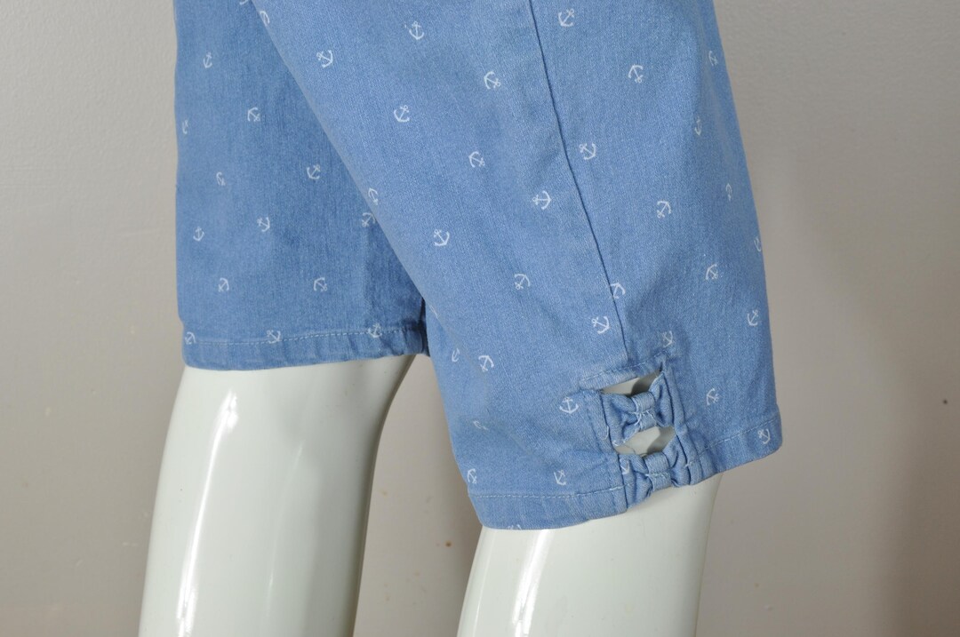 Y2K Nautical Denim Anchor Print Capris W/ Bow Cuffs, Croft & Barrow ...