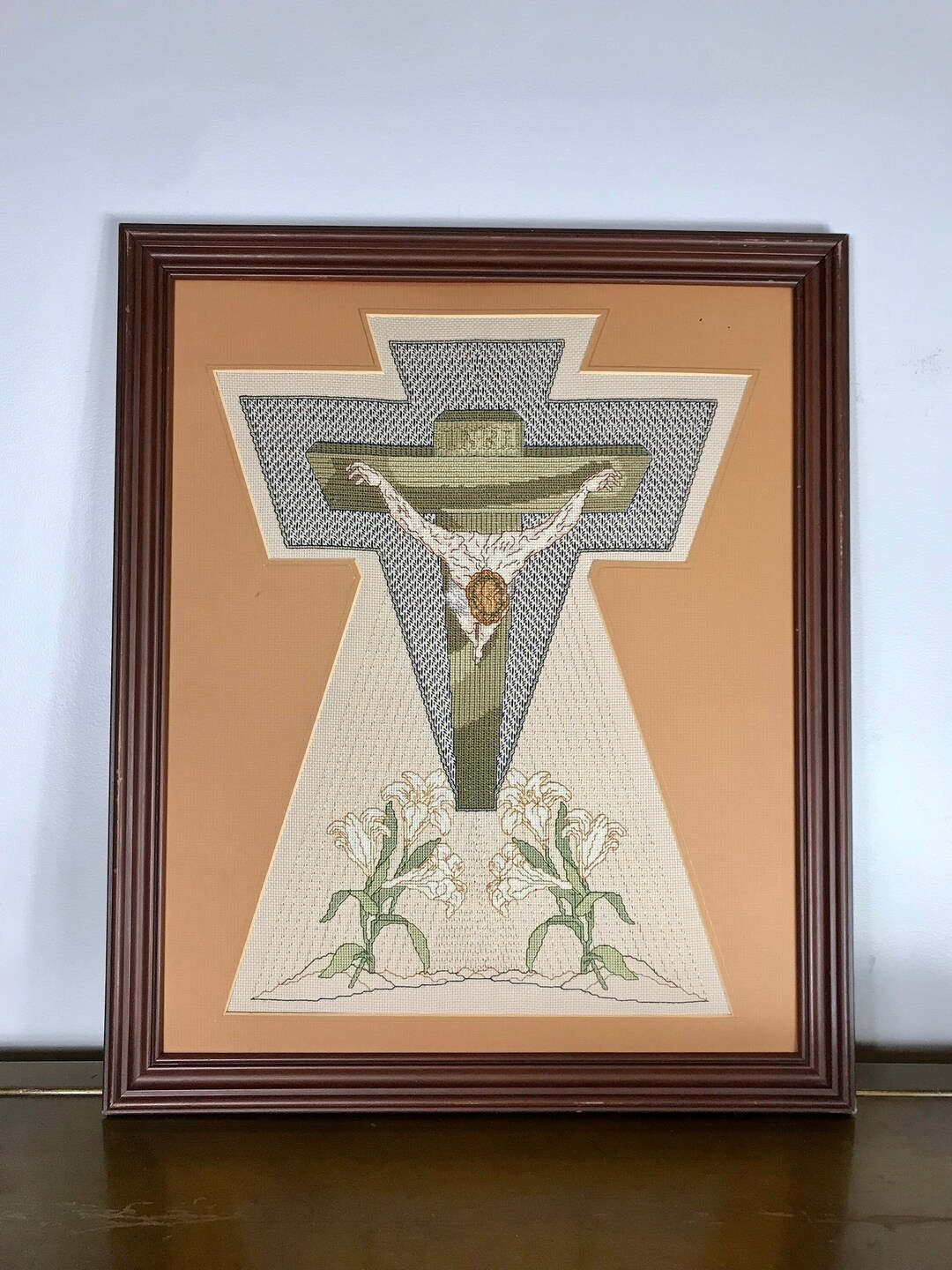 80s Christ is King Crucifixion Cross Stitch Art: Blackwork Gold ...