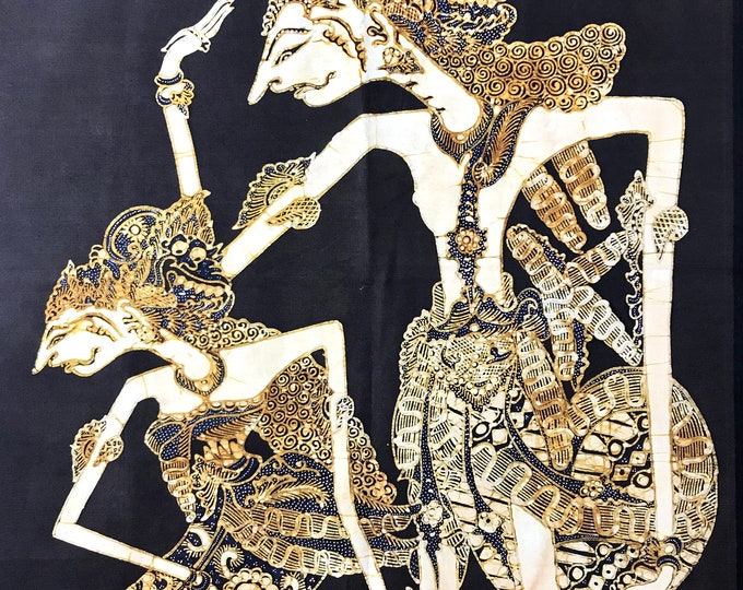 70s Indonesian Batik Fabric Panel W/ Two Highly Adorned Figures ...
