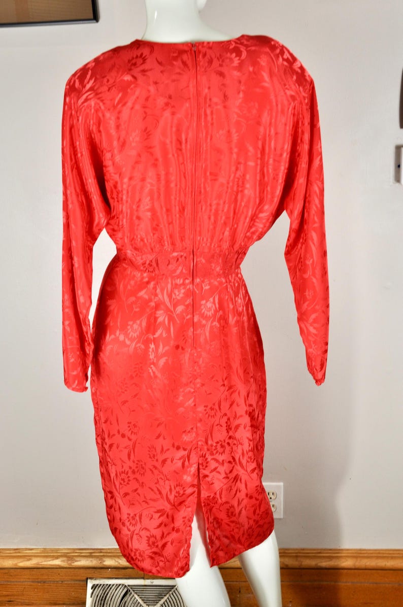 80s Slinky Red Dress: Embossed Flower Print, REO Originals, USA Made - Etsy