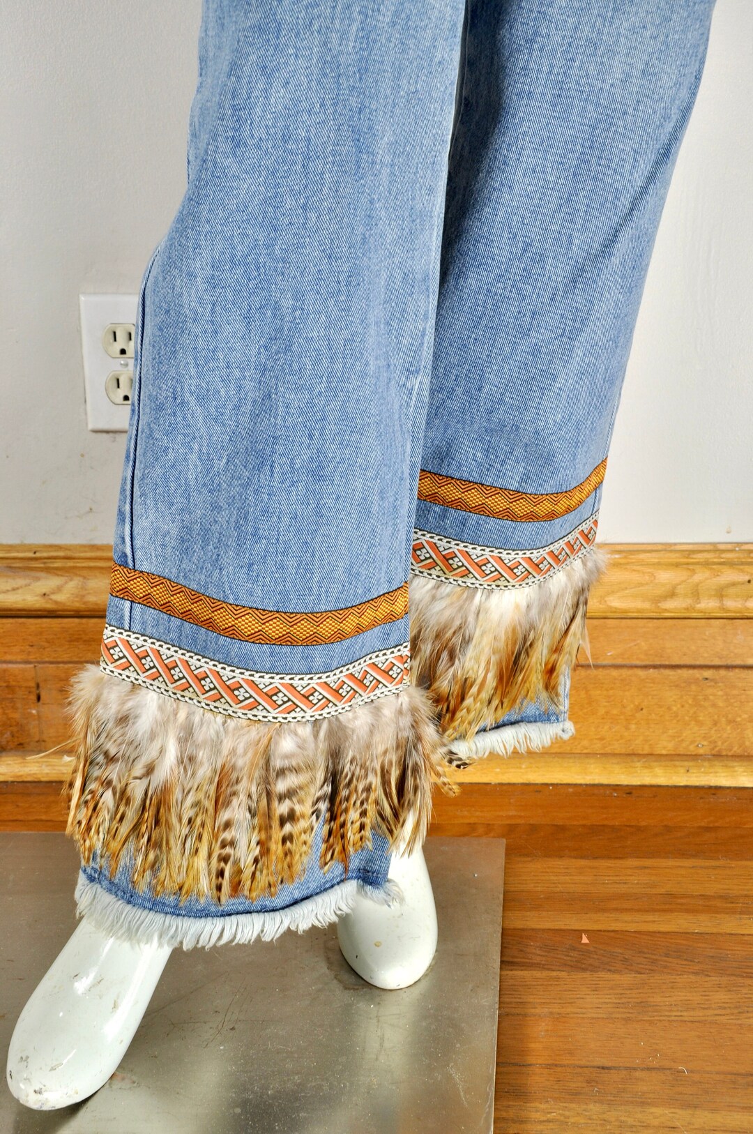 90s 70s Denim and Feather Jacket and Pants, Ashley Stewart, Size 2X ...
