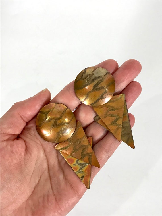 80s Copper Bronze Circle Triangles Statement Earrings… - Gem 80s Copper Bronze Circle Triangles Statement Earrings… - Gem