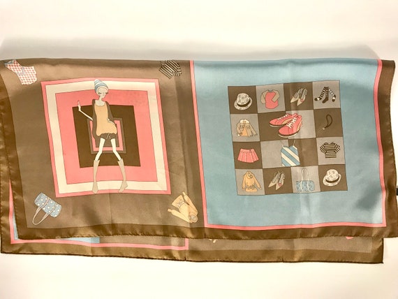 90s Y2K 60s Mod Fashionable Ladies Silk Scarf, Tu Mil… - Gem