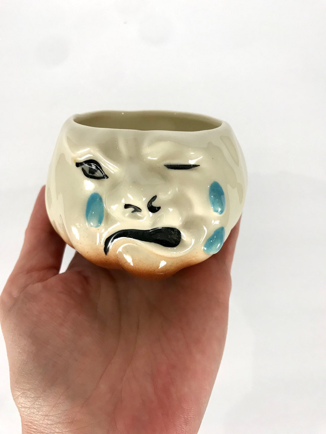 80s Scowling Crying Face Mini Ceramic Jar missing Lid, Vintage Head ...